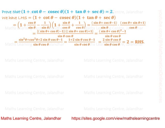 Class 10 Chapter 8 Introduction To Trigonometry Trigonometric Identities Lecture 3 Pdf