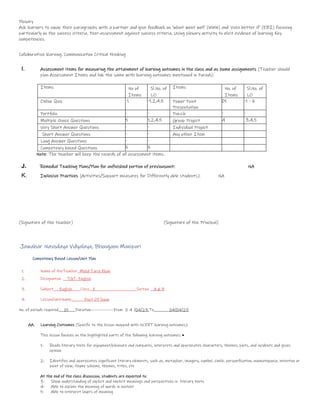 Class 10 English lesson plans | DOCX