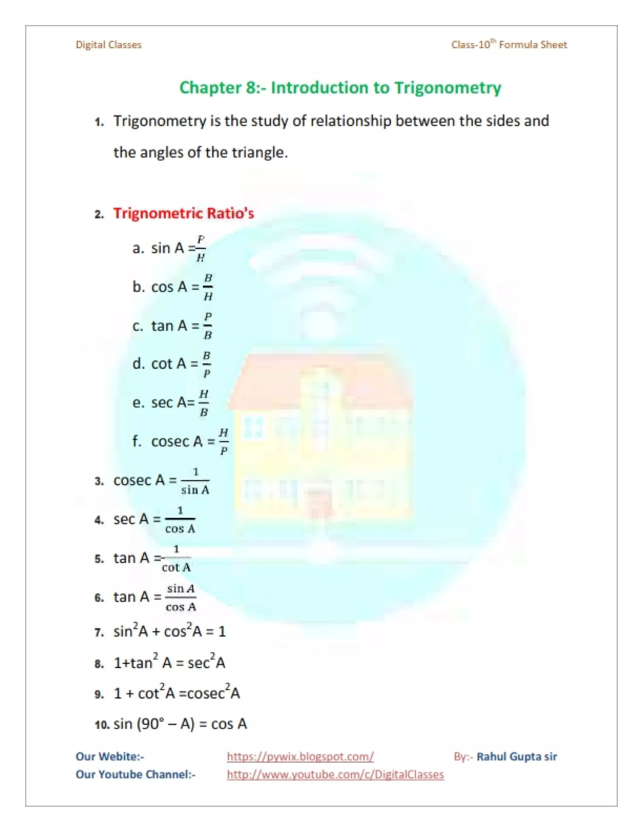 Class 10th maths formula sheet | PDF