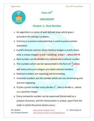 Class 10th maths formula sheet | PDF