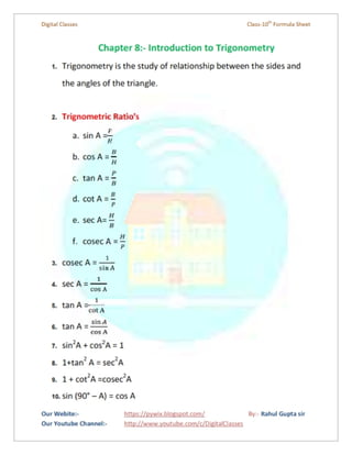 Class 10th maths formula sheet | PDF