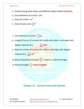 Class 10th maths formula sheet | PDF