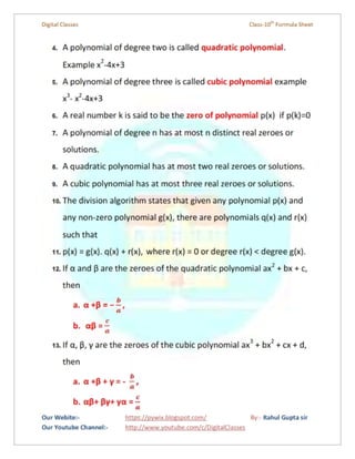 Class 10th maths formula sheet | PDF
