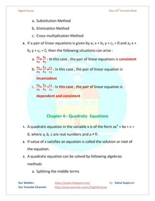 Class 10th maths formula sheet | PDF