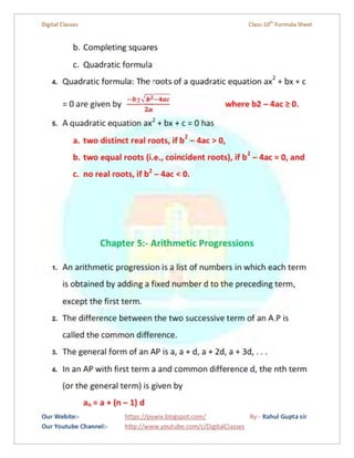 Class 10th maths formula sheet | PDF