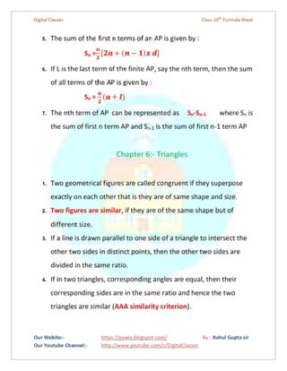 Class 10th maths formula sheet | PDF