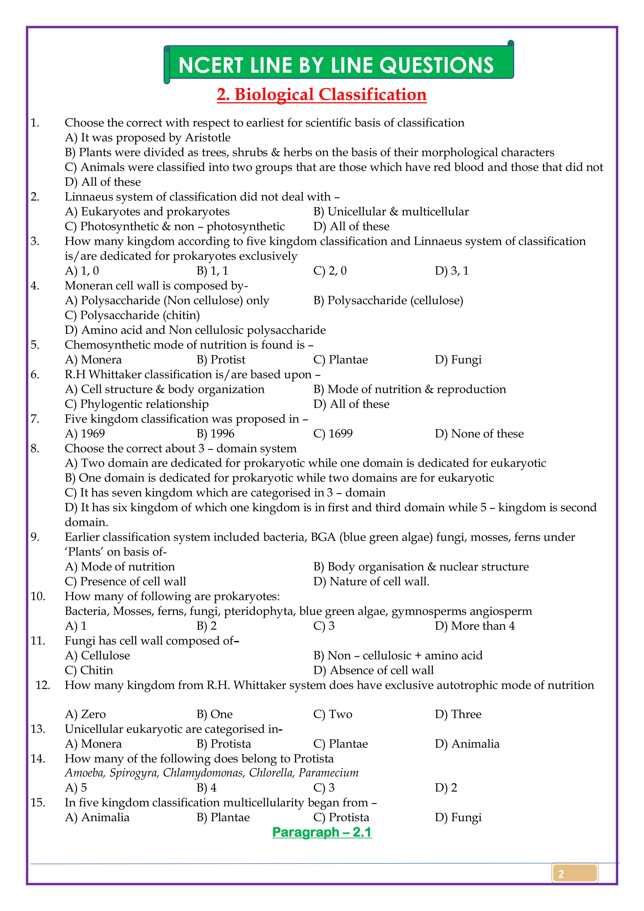 Class 11 Biology Topic Wise Line by Line Chapter 2 Biological ...