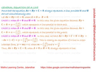 Class 11 Chapter 10 Straight Lines Equation a line (General equation ...