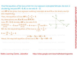 Class 11 Chapter 10 Straight Lines Equation a line (Intercept form and ...