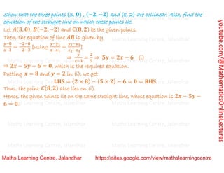 Class 11 Chapter 10 Straight Lines Equation a line (Point slope form, two-point form) _ Lecture ...