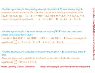 Class 11 Chapter 10 Straight Lines Equation a line (Point slope form ...