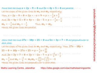 Class 11 Chapter 10 Straight Lines Equation a line (Slope intercept ...