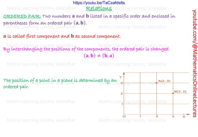 Class 11 Chapter 2relations And Functions Ordered Pair And Cartesian