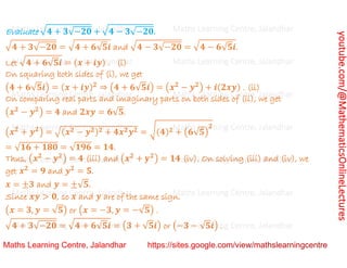 Class 11 Chapter 5 Complex Numbers and Quadratic Equations (Complex roots and square roots ...
