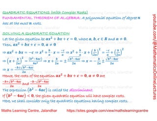 Class 11 Chapter 5 Complex Numbers and Quadratic Equations (Complex roots and square roots ...