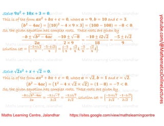 Class 11 Chapter 5 Complex Numbers and Quadratic Equations (Complex roots and square roots ...