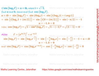 Class 11 Chapter 5 Complex Numbers and Quadratic Equations (Euler form ...