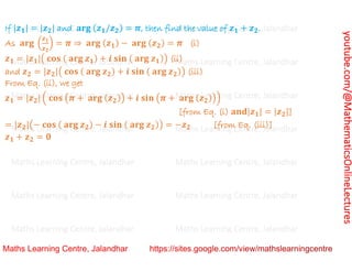 Class 11 Chapter 5 Complex Numbers and Quadratic Equations (Euler form ...