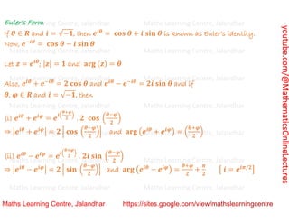 Class 11 Chapter 5 Complex Numbers and Quadratic Equations (Euler form)Lecture 4.pdf | Free Download