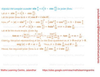 Class 11 Chapter 5 Complex Numbers and Quadratic Equations (Polar form ...