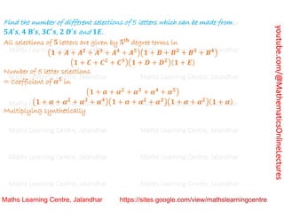 Class 11_Chapter 7_Permutation and combinations (Dearrangements and multinomial theorem) Lecture ...