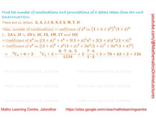 Class 11_Chapter 7_Permutation and combinations (Dearrangements and multinomial theorem) Lecture ...