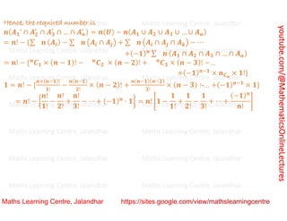 Class 11_Chapter 7_Permutation and combinations (Dearrangements and multinomial theorem) Lecture ...