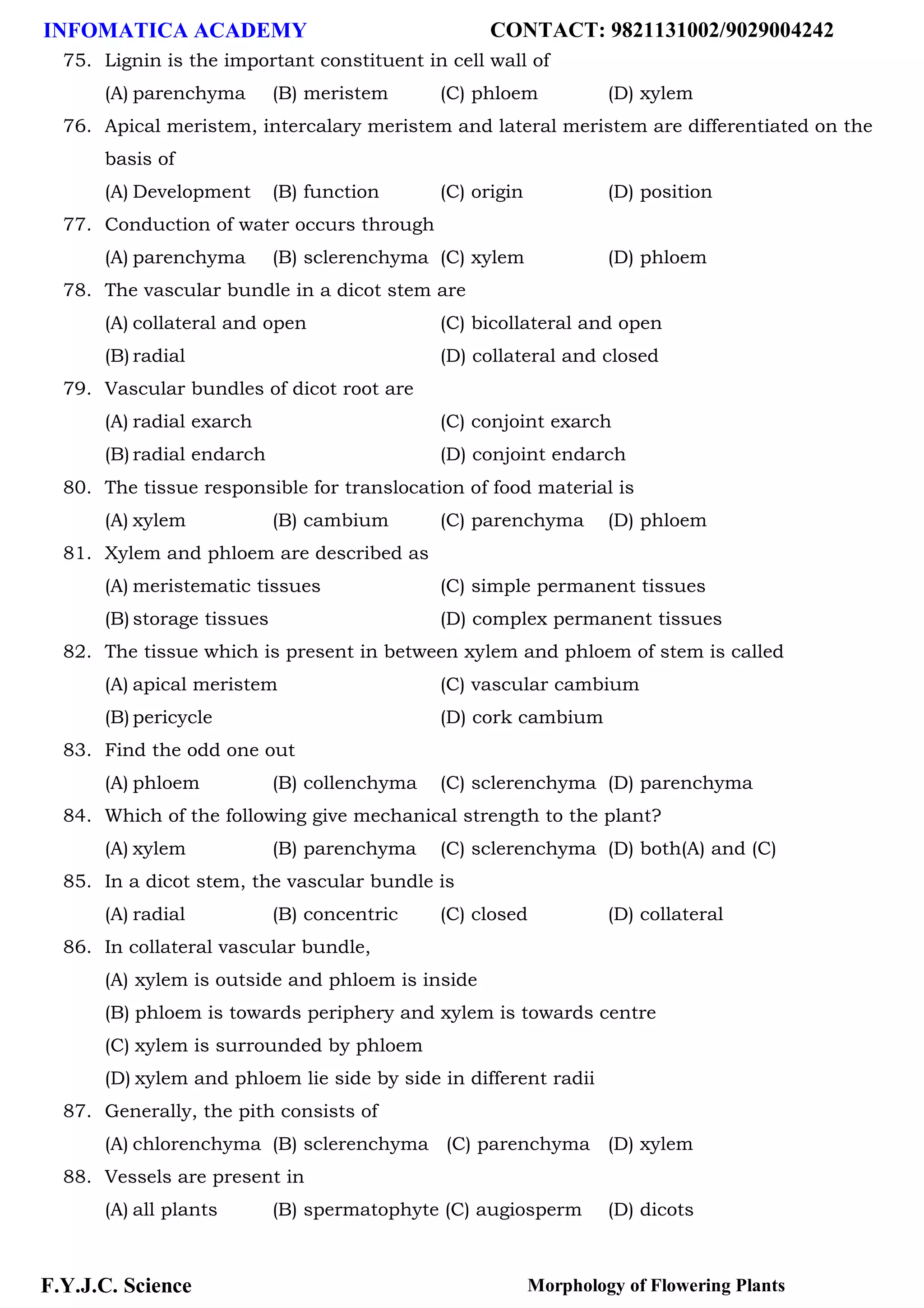 Class 11 Important Questions for Biology - Morphology of Flowering ...