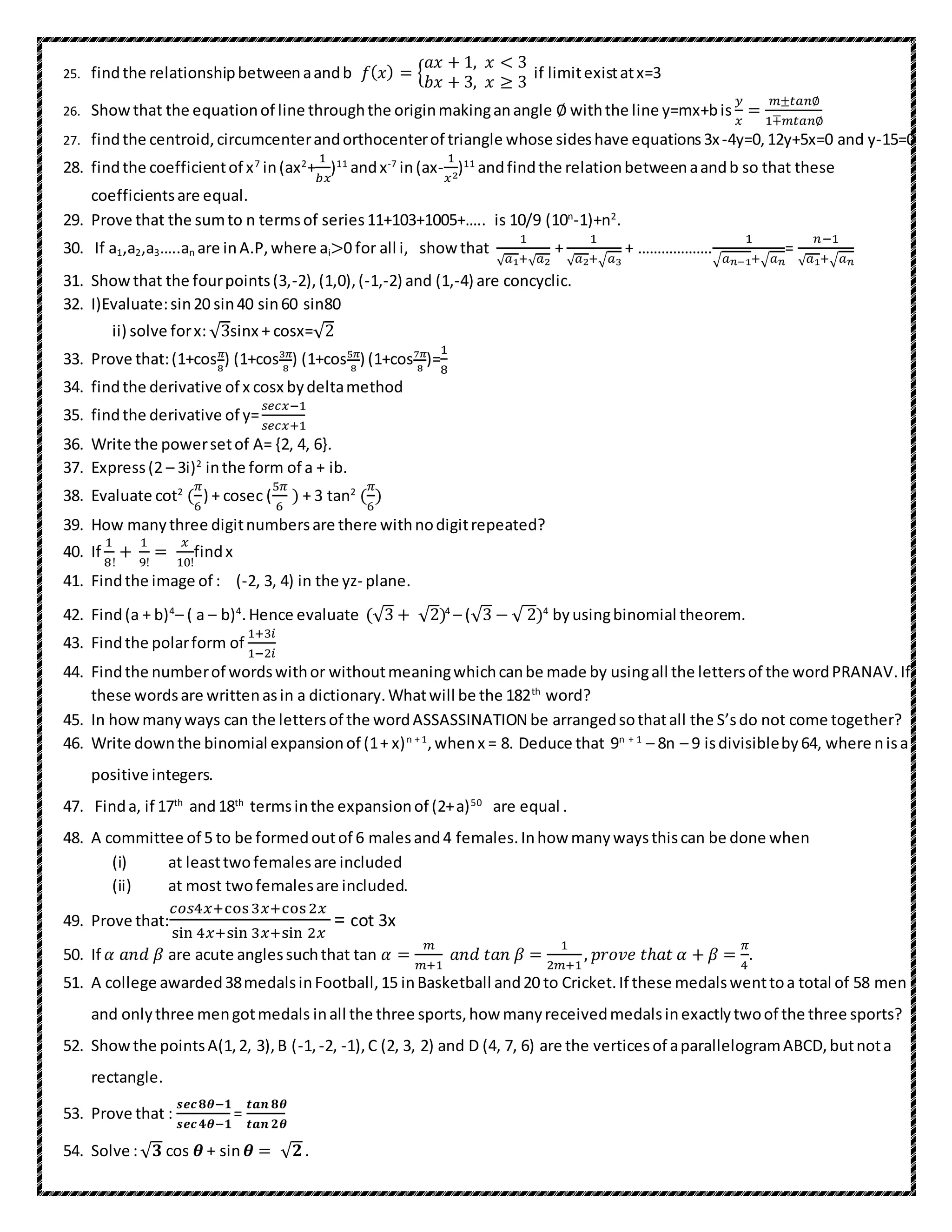 Class 11 important questions for final term | DOCX