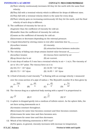 Class 11 important questions for physics Friction in Soilds and Liquids ...