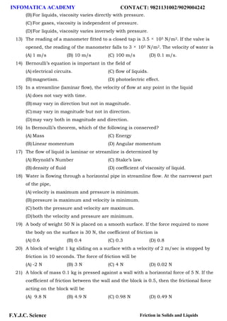 Class 11 important questions for physics Friction in Soilds and Liquids ...