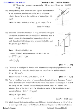 Class 11 important questions for physics Friction in Soilds and Liquids ...