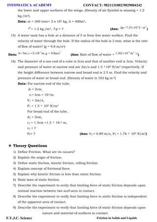 Class 11 important questions for physics Friction in Soilds and Liquids ...
