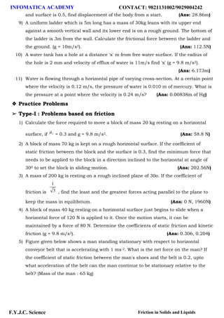 Class 11 important questions for physics Friction in Soilds and Liquids ...