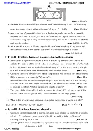 Class 11 important questions for physics Friction in Soilds and Liquids ...