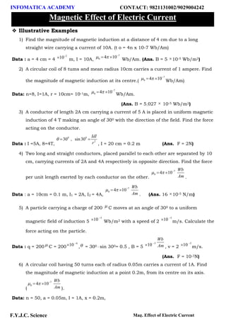 Class 11 important questions for physics Magnetic Effect of Electric ...