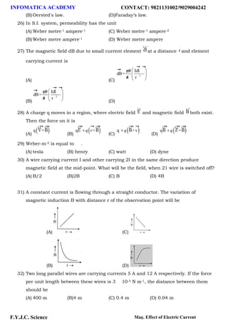 Class 11 important questions for physics Magnetic Effect of Electric ...