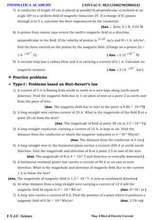 Class 11 important questions for physics Magnetic Effect of Electric ...