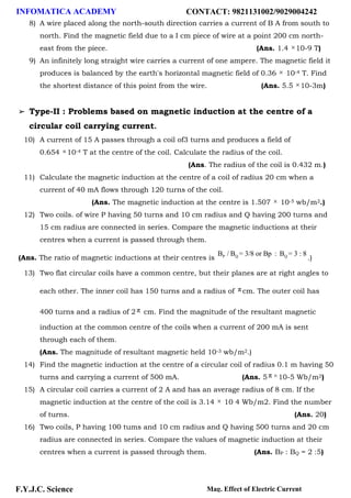Class 11 important questions for physics Magnetic Effect of Electric Current | PDF