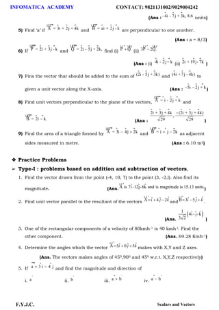 Class 11 important questions for physics Scalars and Vectors | PDF