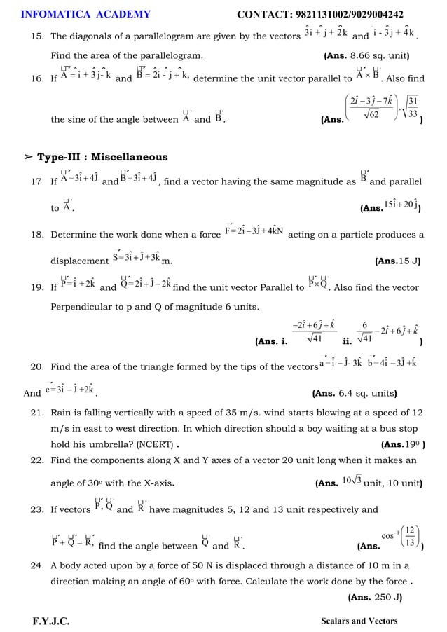 Class 11 important questions for physics Scalars and Vectors | PDF