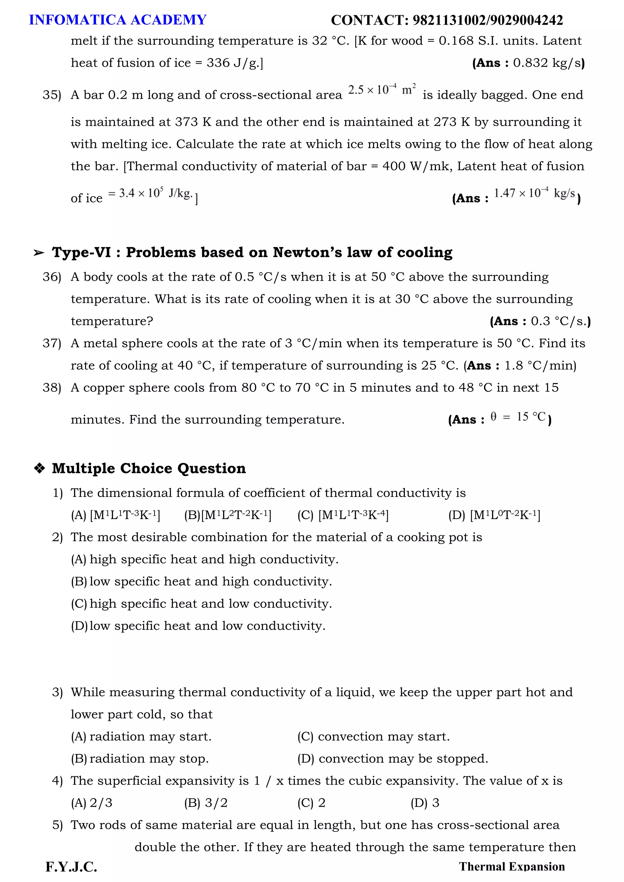 Class 11 important questions for physics Thermal Expansion | PDF