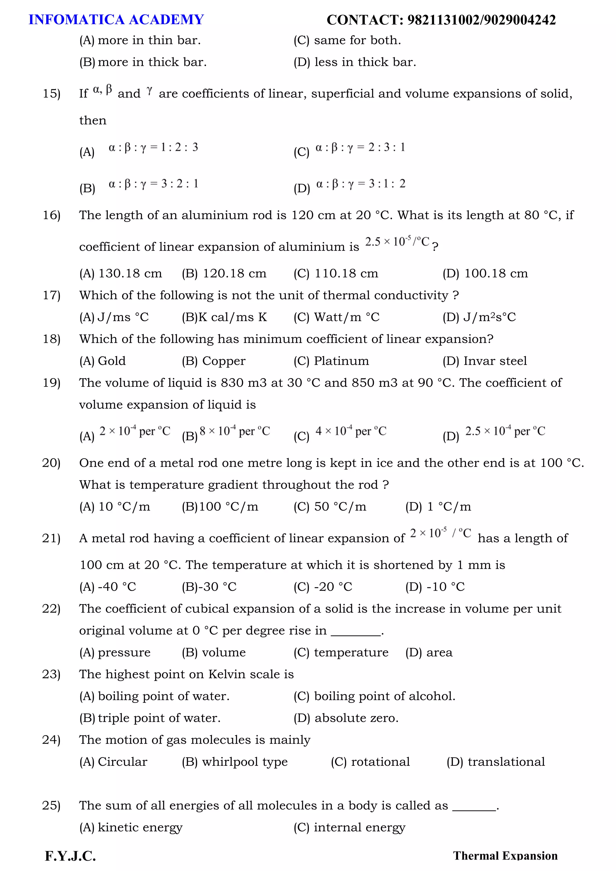 Class 11 important questions for physics Thermal Expansion | PDF