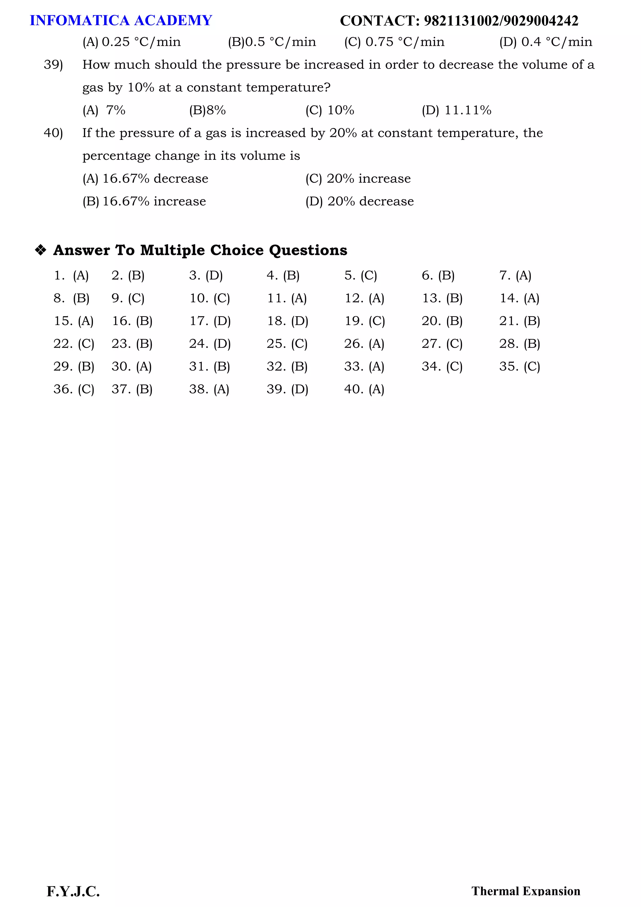 Class 11 important questions for physics Thermal Expansion | PDF