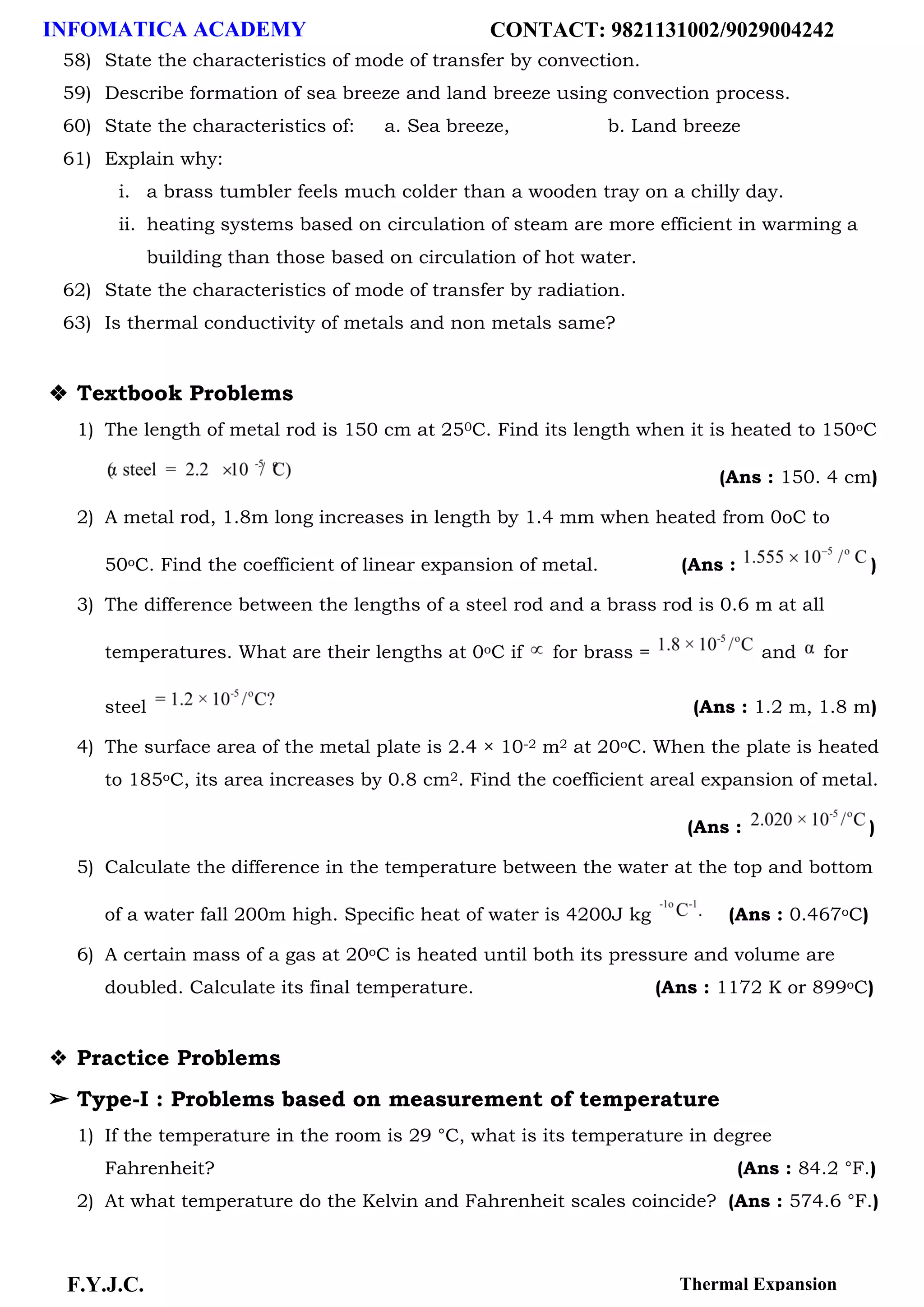 Class 11 important questions for physics Thermal Expansion | PDF