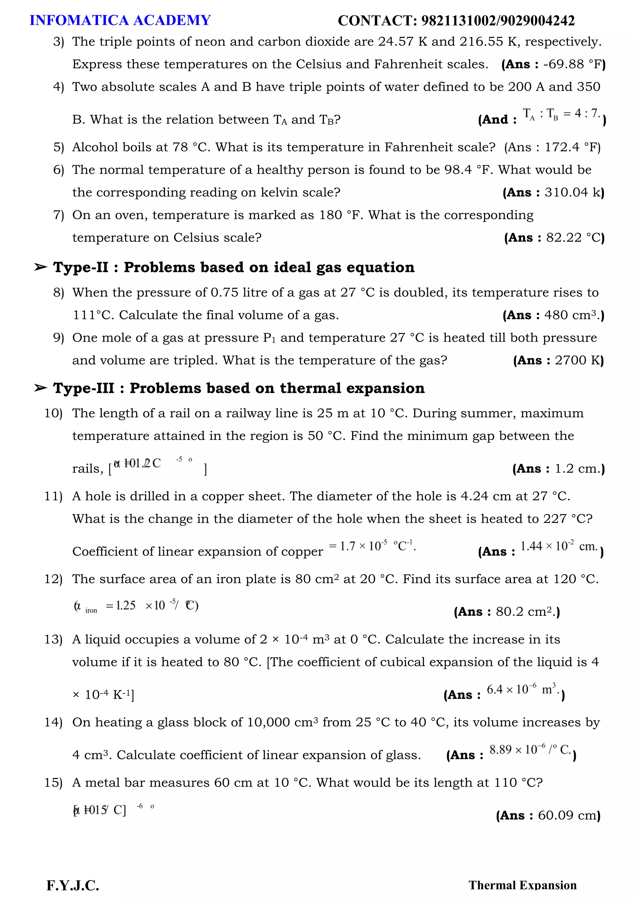 Class 11 important questions for physics Thermal Expansion | PDF
