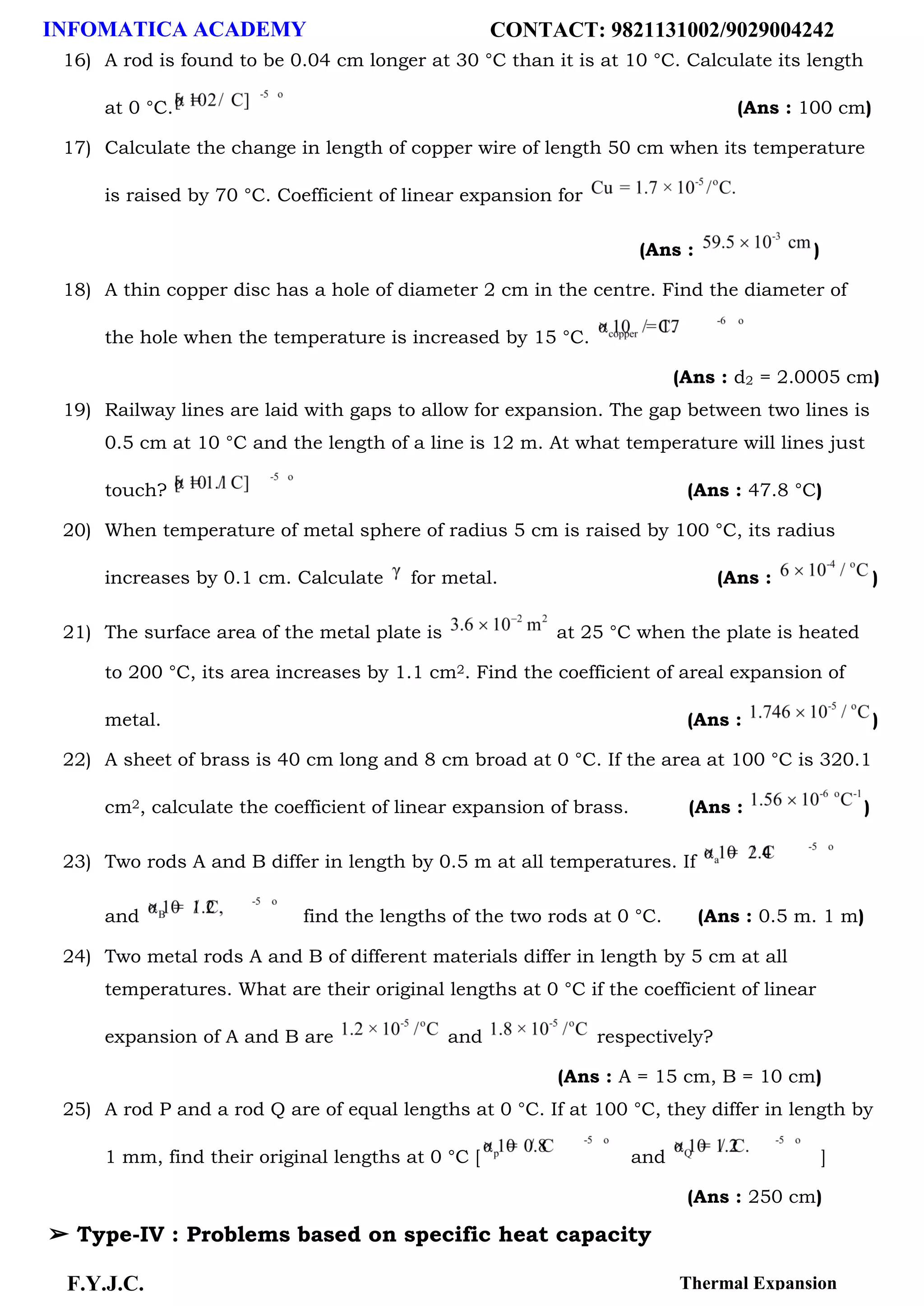 Class 11 important questions for physics Thermal Expansion | PDF