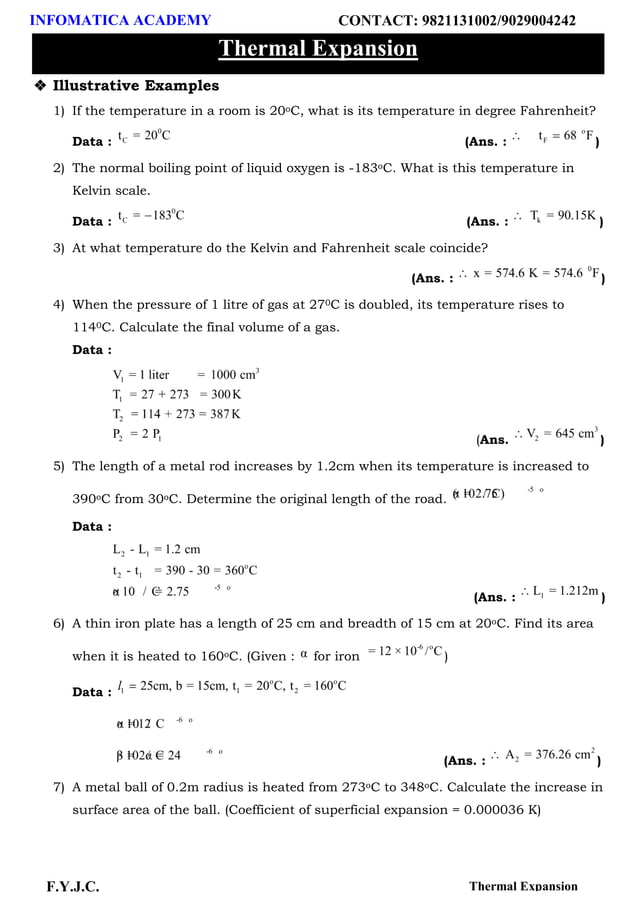 Class 11 important questions for physics Thermal Expansion | PDF | Chemistry | Science