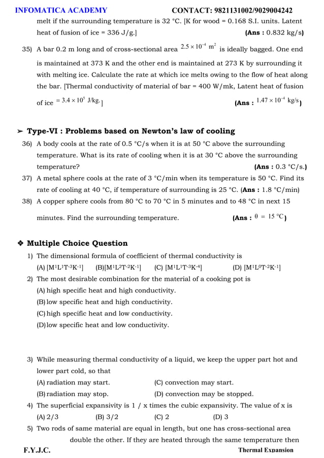 Class 11 important questions for physics Thermal Expansion | PDF | Chemistry | Science