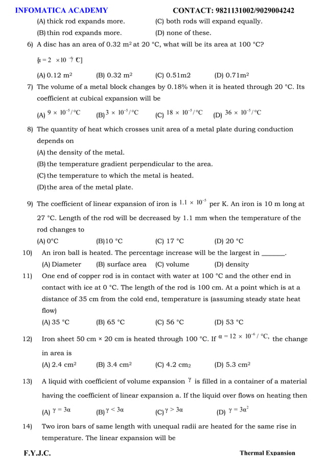 Class 11 important questions for physics Thermal Expansion | PDF | Chemistry | Science